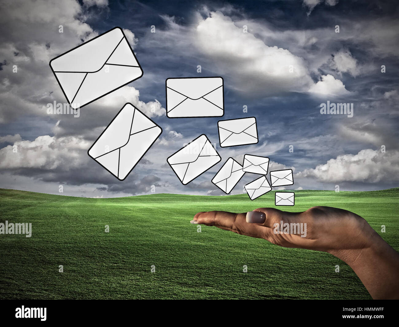Leaving mail from human hand. Communication concept Stock Photo - Alamy