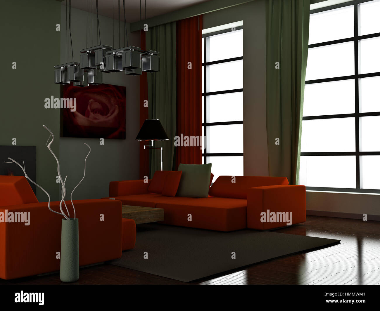 modern interior (3D render) - Living Room Stock Photo - Alamy