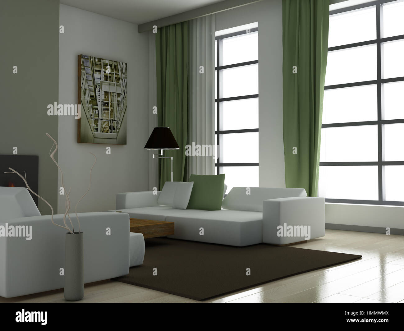 Modern interior (3D render) - Living room Stock Photo - Alamy