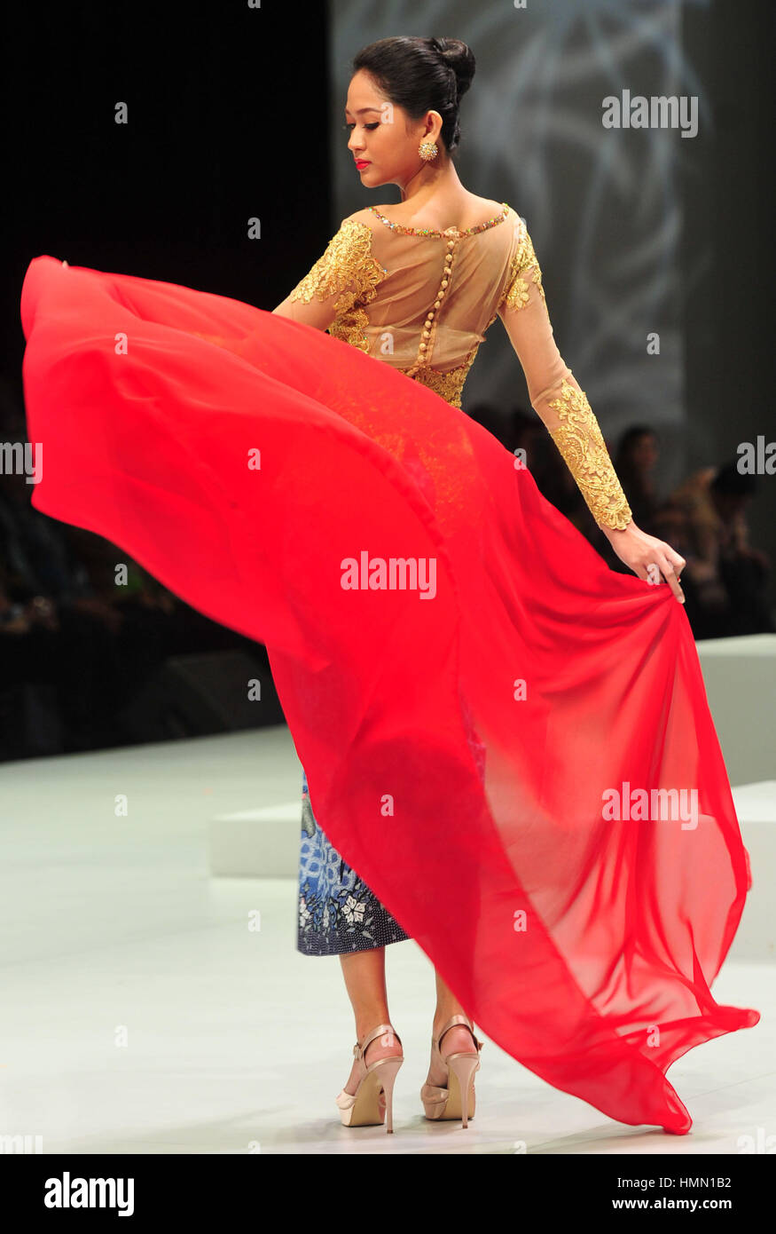 Jakarta, Indonesia. 4th Feb, 2017. A model presents a creation by ...