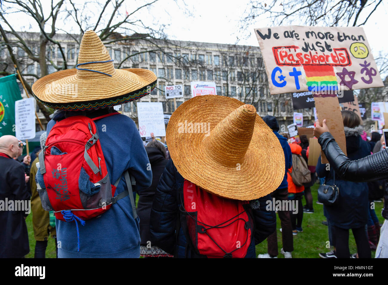 London, UK. 4 February 2017. Mexican sombrero hats are worn as ...