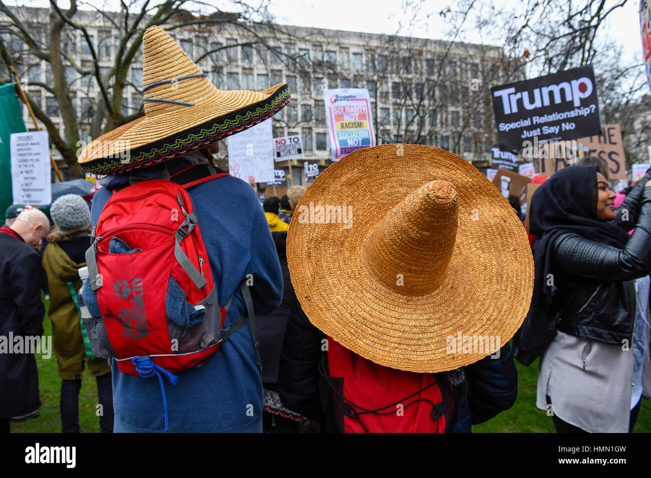 London, UK. 4 February 2017. Mexican sombrero hats are worn as ...