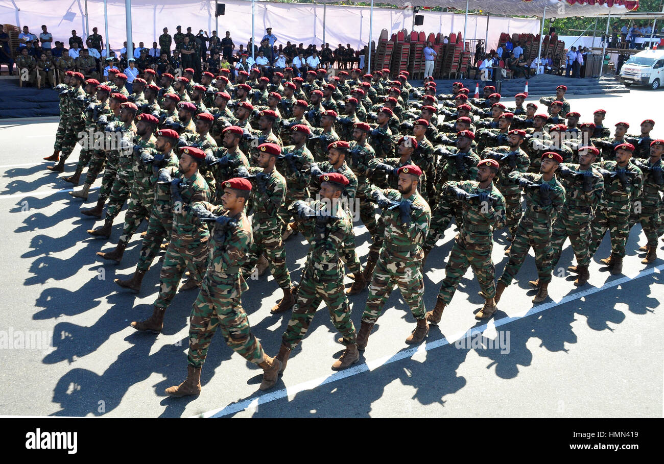 Colombo, Sri Lanka. 4th Feb, 2017. Sri Lankan soldiers march during the ...