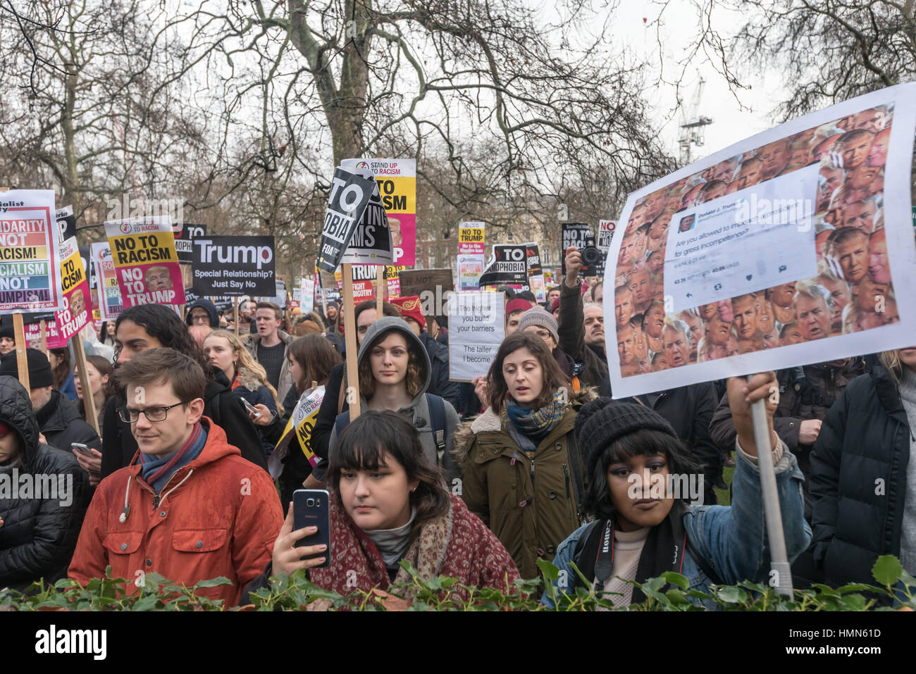 London, UK. 4th February 2017. Thousands of protesters, many with ...