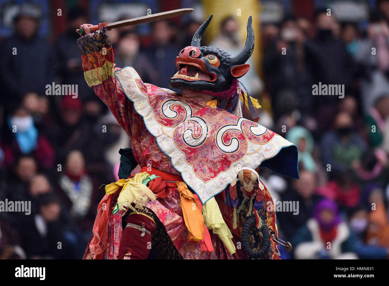 Xining, China's Qinghai Province. 10th Feb, 2017. A monk performs ...