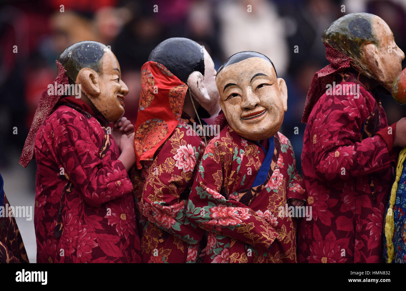 Xining, China's Qinghai Province. 10th Feb, 2017. Monks perform ...