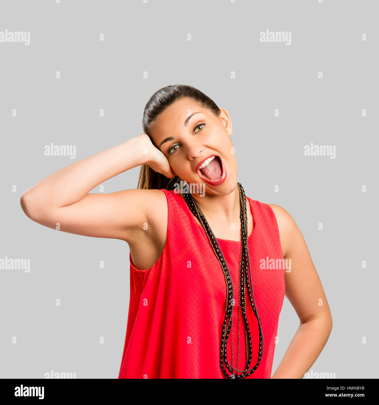 Portrait of a beautiful woman saying hello Stock Photo - Alamy