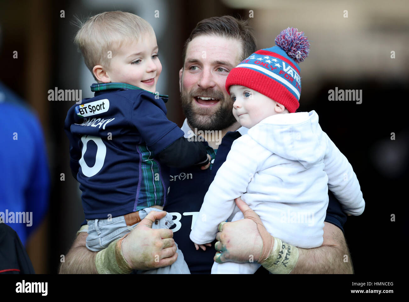 Scotland's John Barclay with his children after winning the RBS 6 ...