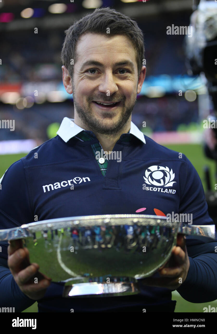 Scotland's Greig Laidlaw celebrates with the Centenary Quaich trophy ...