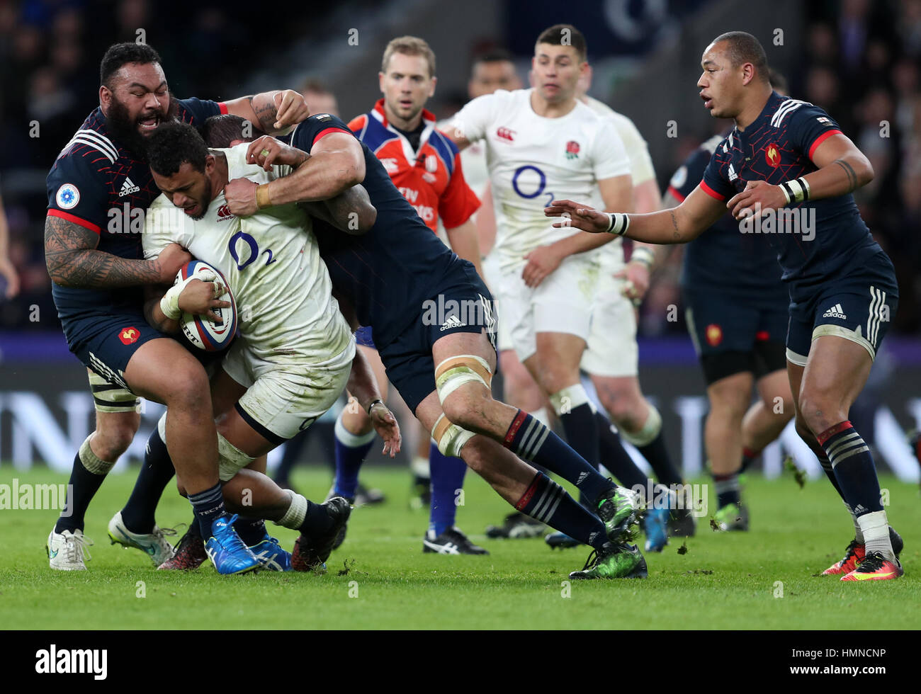 England's Courtney Lawes is challenged during the RBS 6 Nations match ...