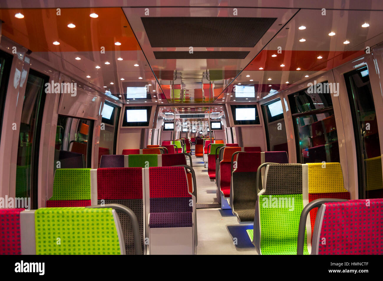 Interior of a modern european economy class fast train interior. Modern ...