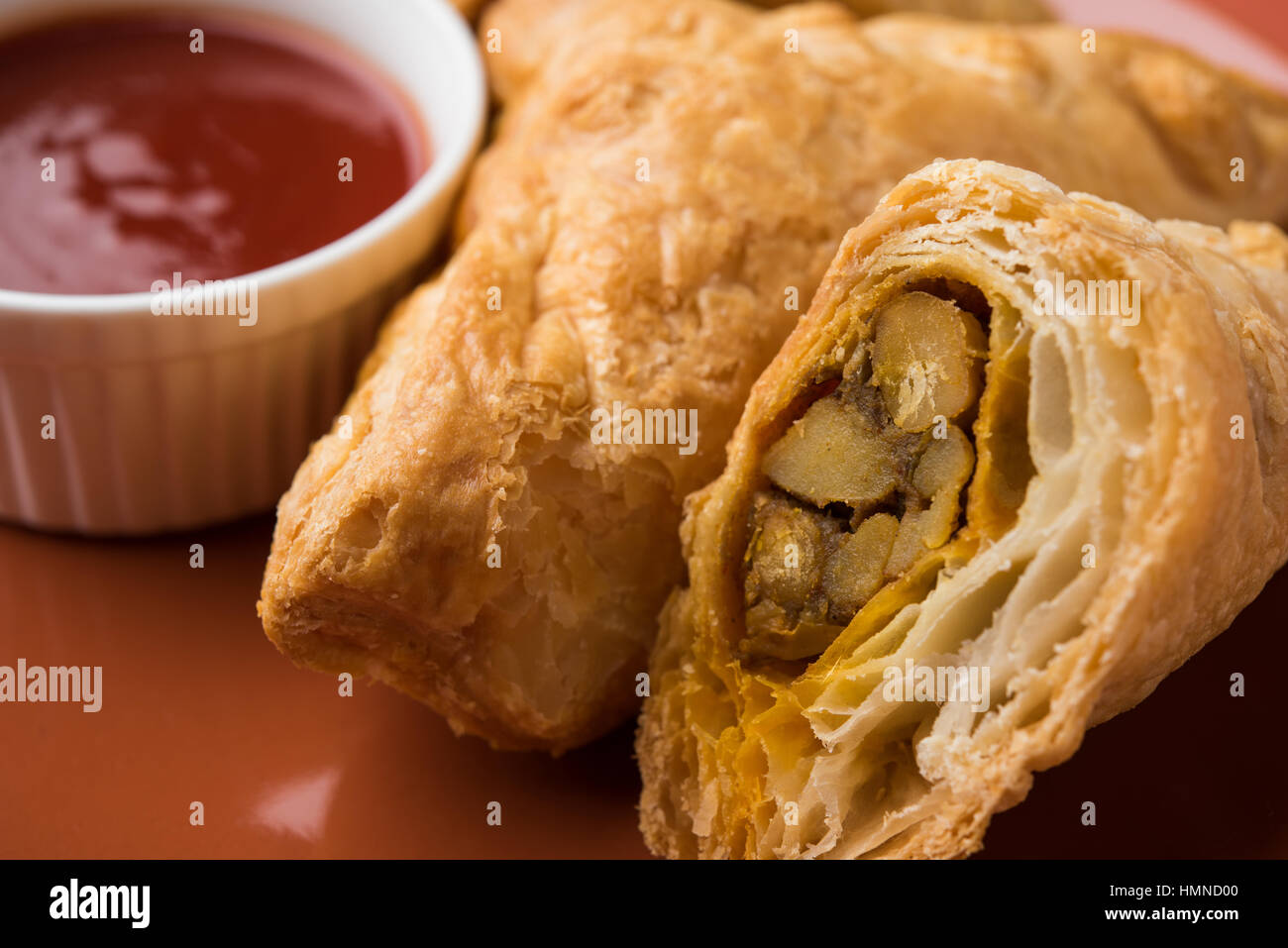 stuffed vegetable or veg puff or puf or samosa, famous indian snack ...
