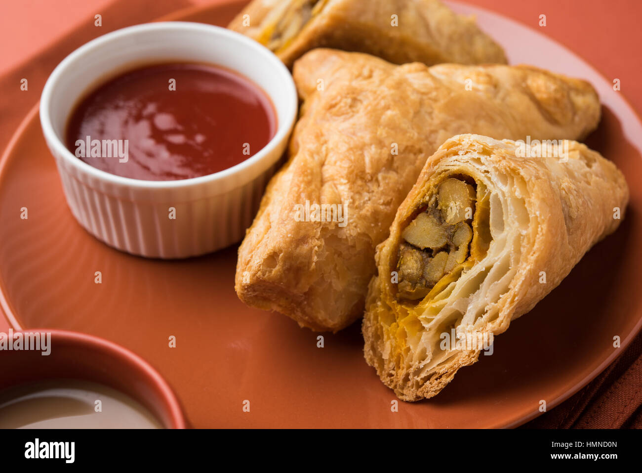 stuffed vegetable or veg puff or puf or samosa, famous indian snack ...