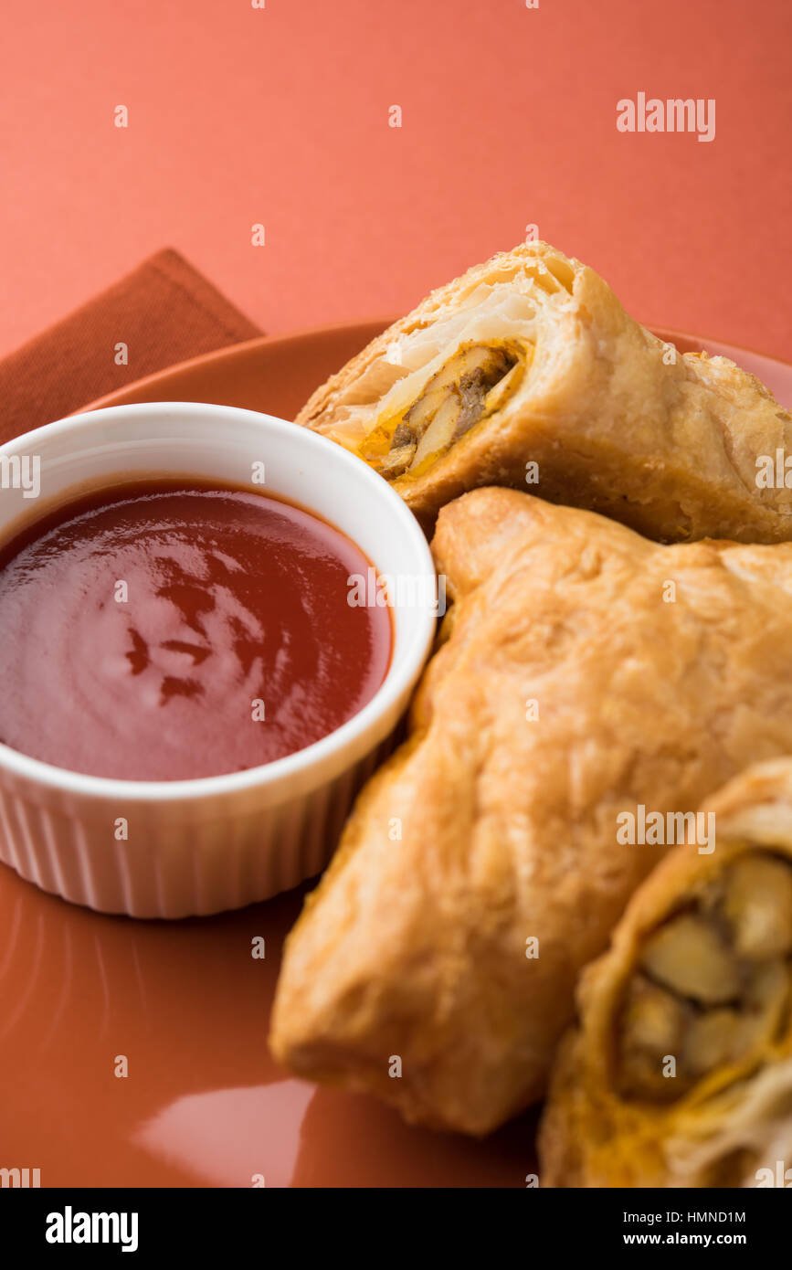 stuffed vegetable or veg puff or puf or samosa, famous indian snack ...
