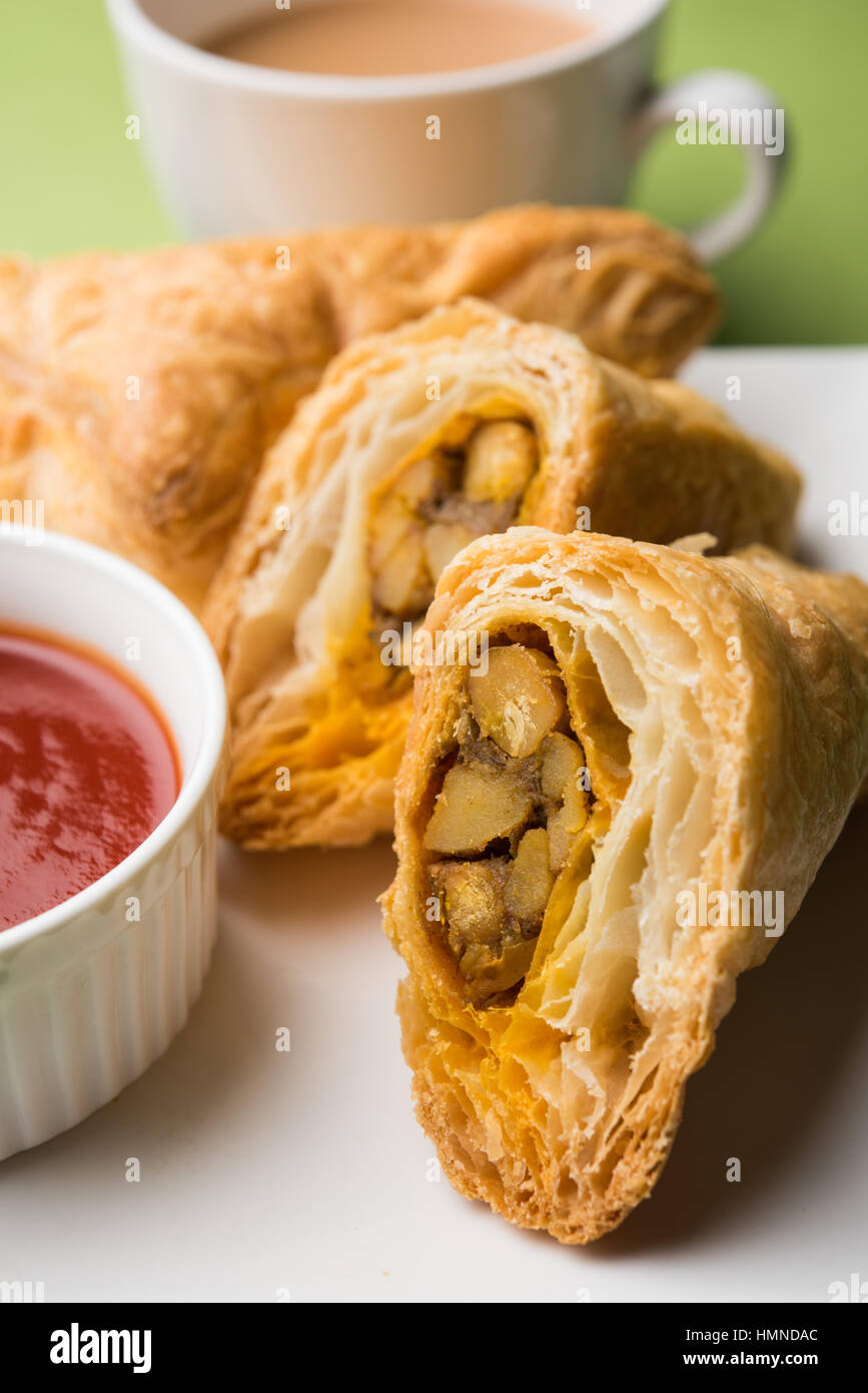 stuffed vegetable or veg puff or puf or samosa, famous indian snack ...