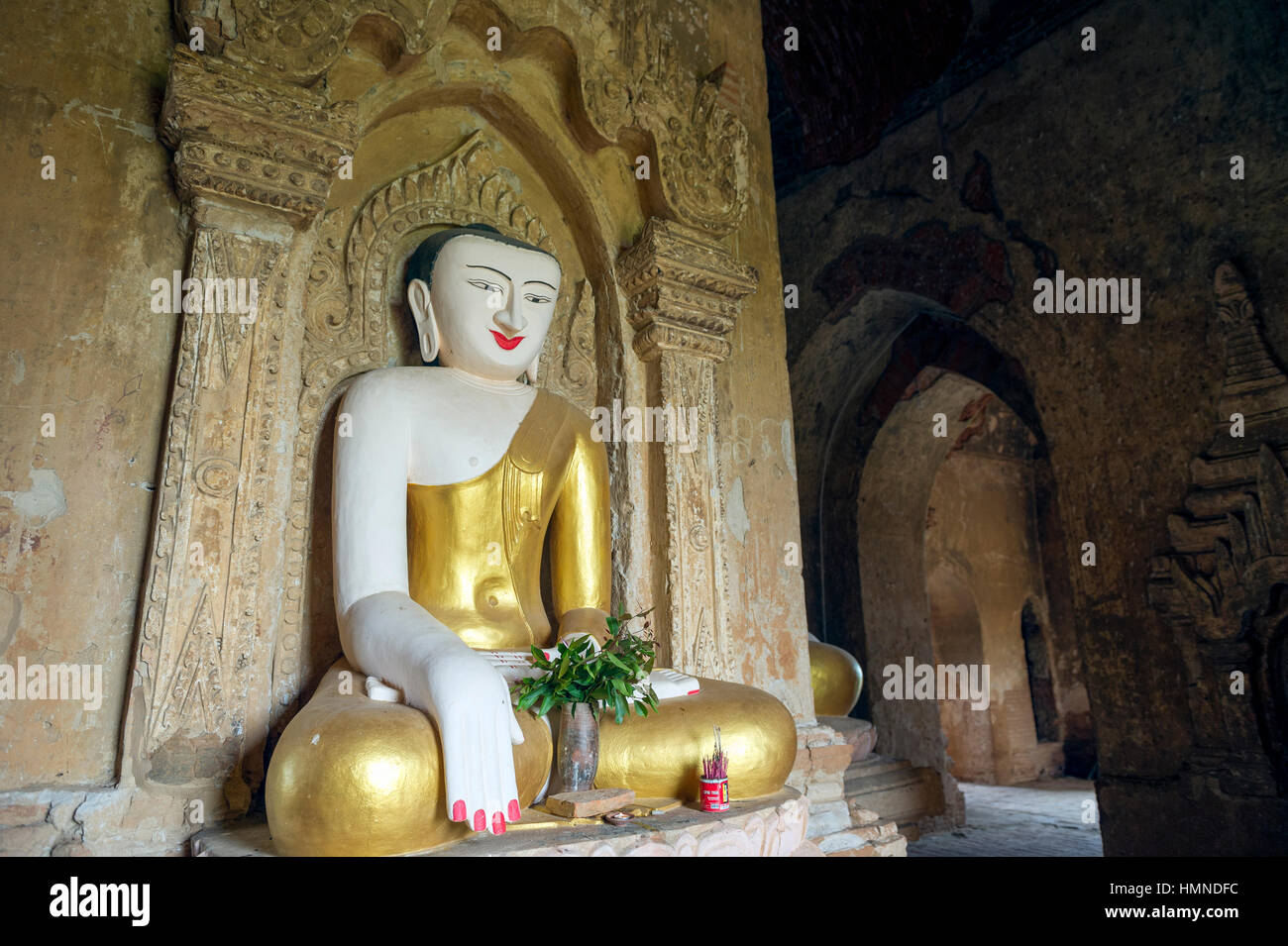 Myanmar (ex Birmanie). Bagan, Mandalay region. Buddha inside a temple ...