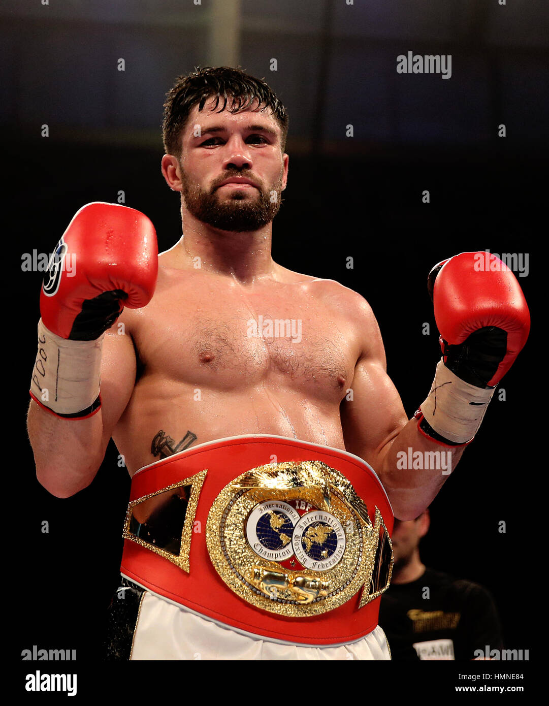 John Ryder celebrates victory over Adam Etches during the vacant IBF ...