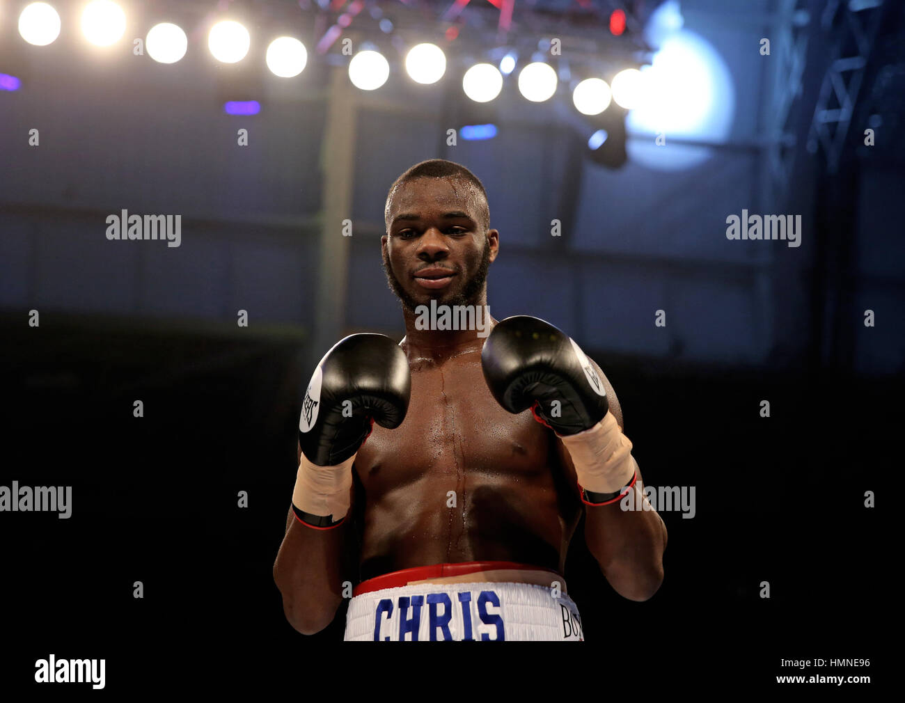 Chris Kongo celebrates victory over Edvinas Puplauskas during the ...