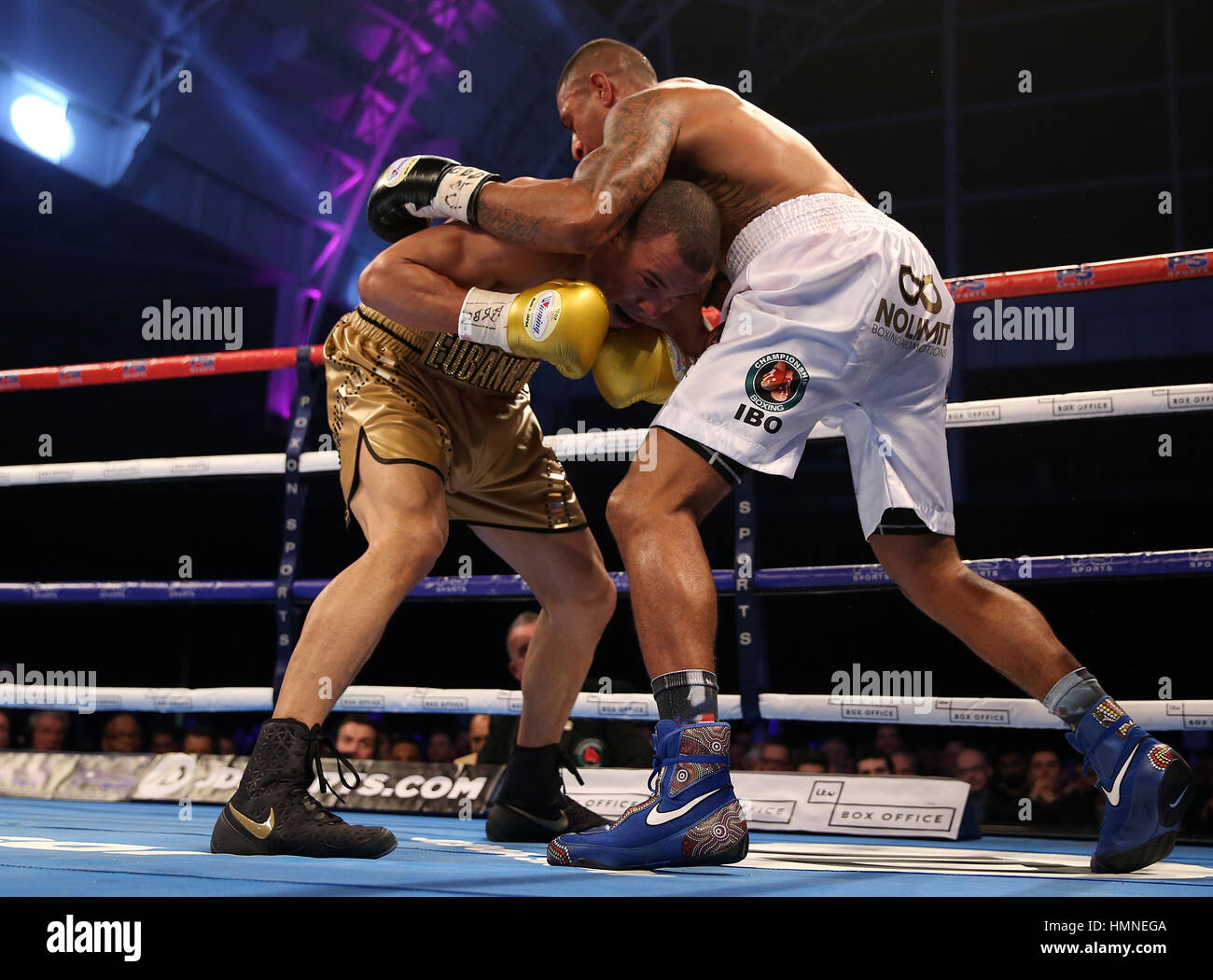 Renold Quinlan and Chris Eubank Jr (left) during the IBO World super ...