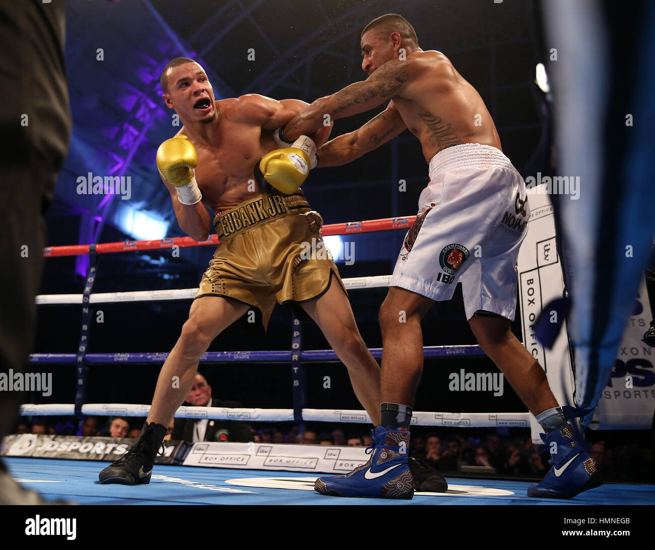 Renold Quinlan and Chris Eubank Jr (left) during the IBO World super ...