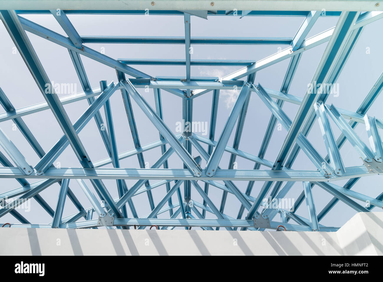 Structure of steel roof frame for building construction Stock Photo - Alamy