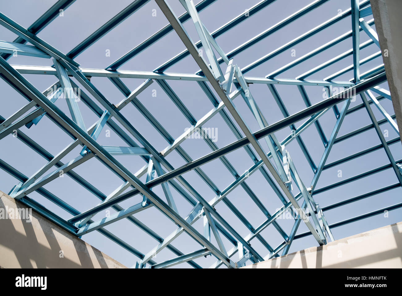 Structure of steel roof frame for building construction Stock Photo - Alamy
