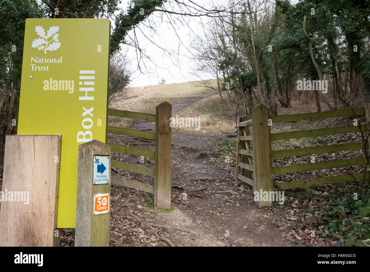 Footpath and entrance up to the long climb Box Hill, Surrey, England ...