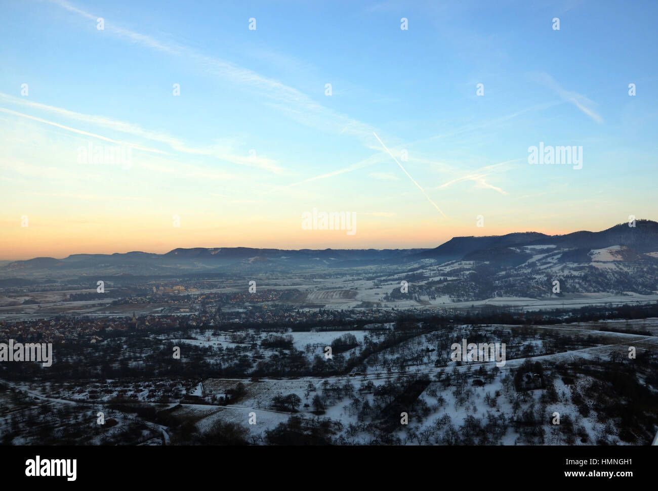 Aerial View of Schwäbische Alb (swabian alps), Germany during sunset ...