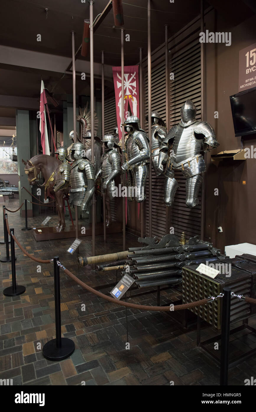Hussars armours and multi barrel guns on display in Polish Army Museum ...