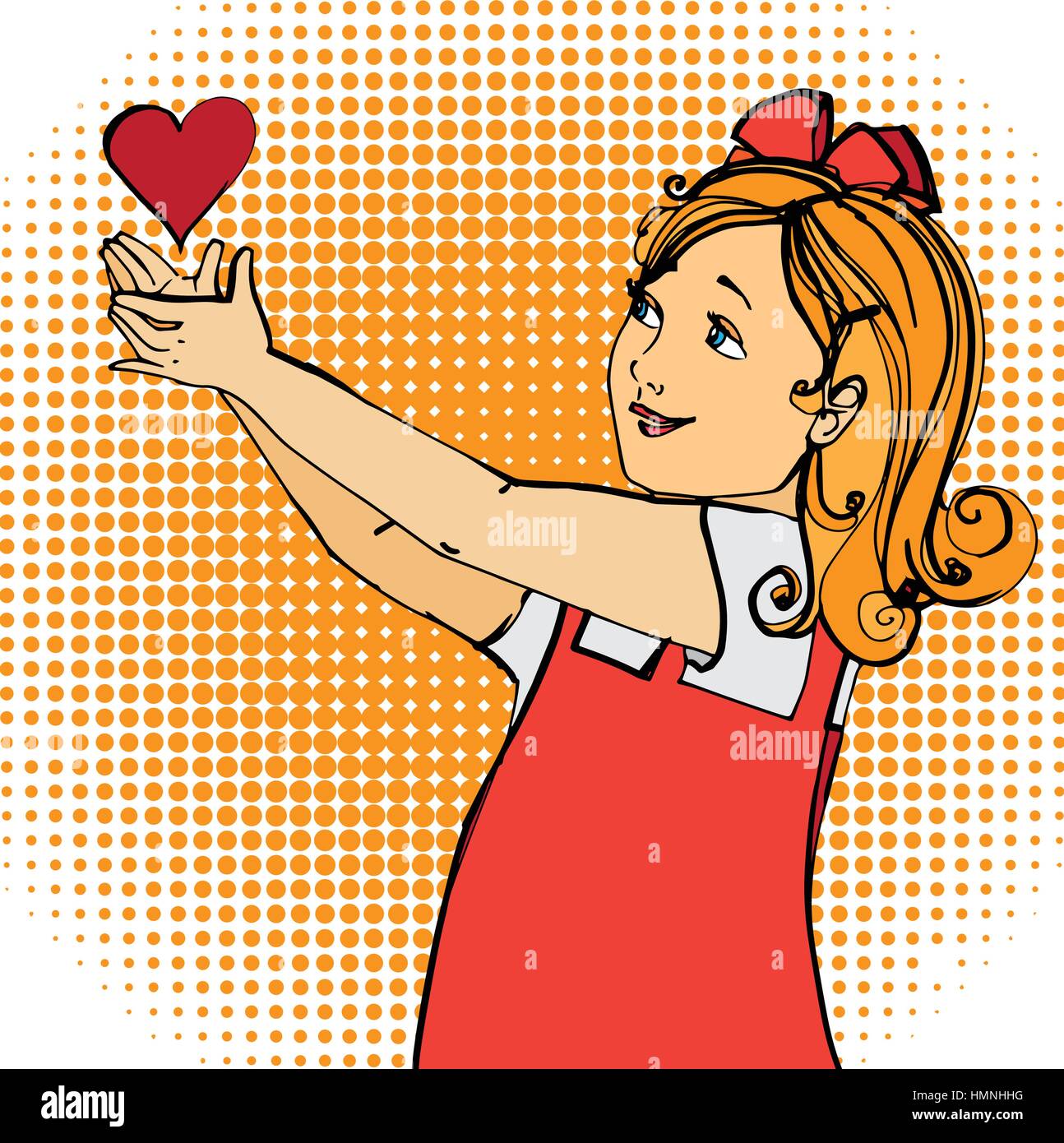 Love red heart girl children. Cute girl in red dress Stock Vector Image ...