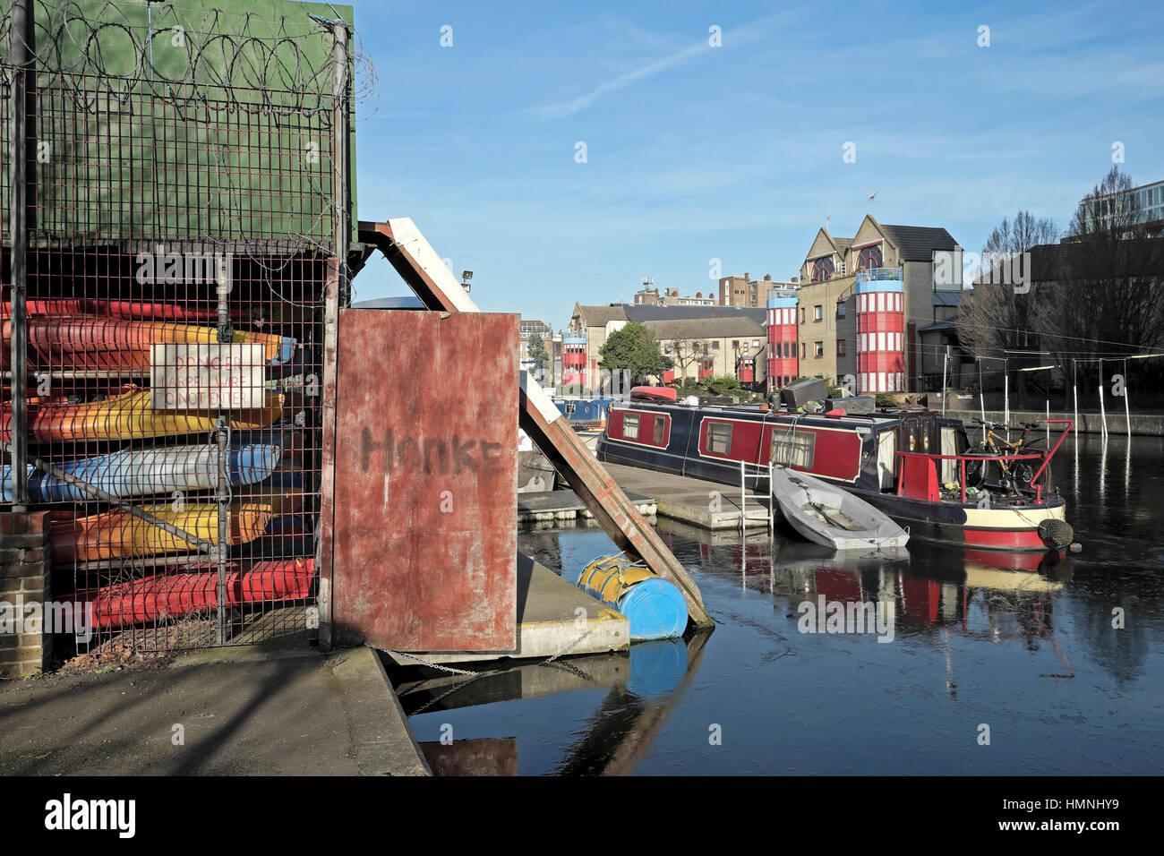 A view of Regents Canoe Club canoes, houseboat, apartments, housing ...