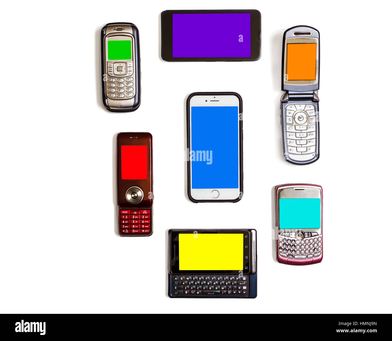 Variety of no name mobile cell phone from different years Stock Photo ...