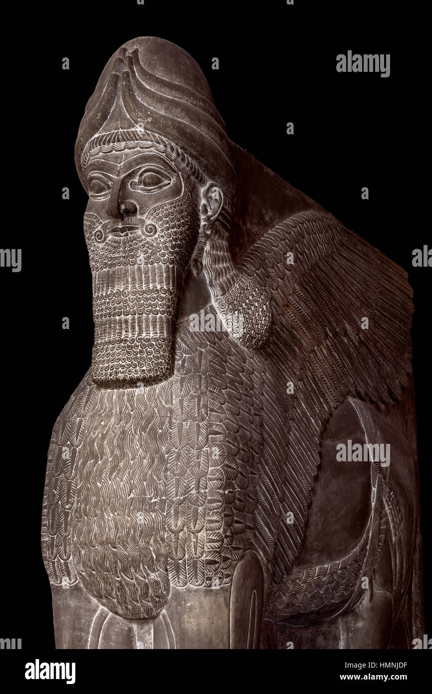 Assyrian lamassu (human-headed winged bull), Nineveh ancient city of ...