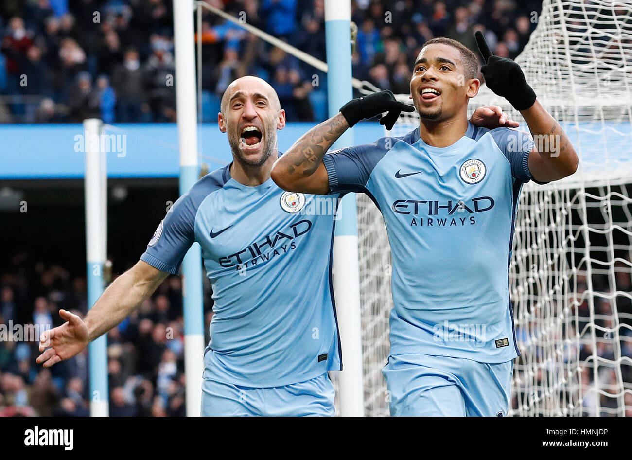 Manchester City's Gabriel Jesus celebrates scoring his sides second ...