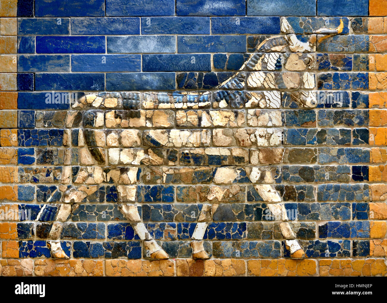 Glazed enamel brick bull from the Ishtar Gate of Babylon 575 BCE of ...