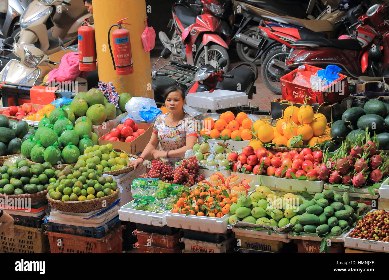 People sells fruits at CHO HOM market in Hanoi Vietnam. CHO HOM market ...