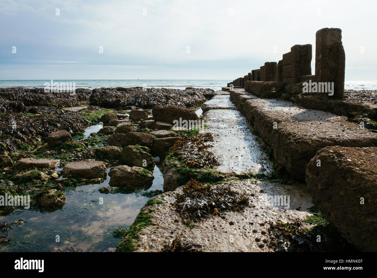 Rottingdean beach, rock pools and groynes. 2017 Stock Photo - Alamy