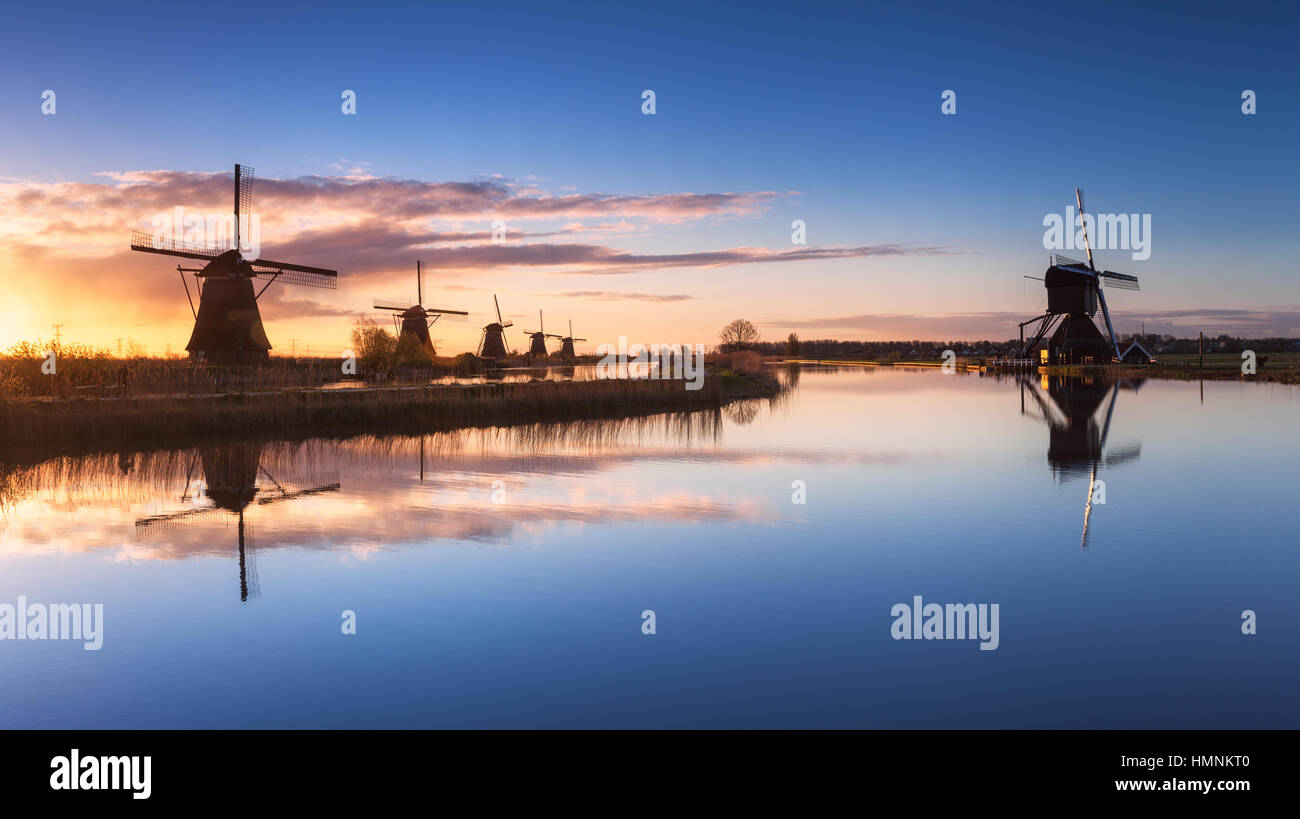 Silhouette of windmills. Rustic landscape with traditional dutch ...