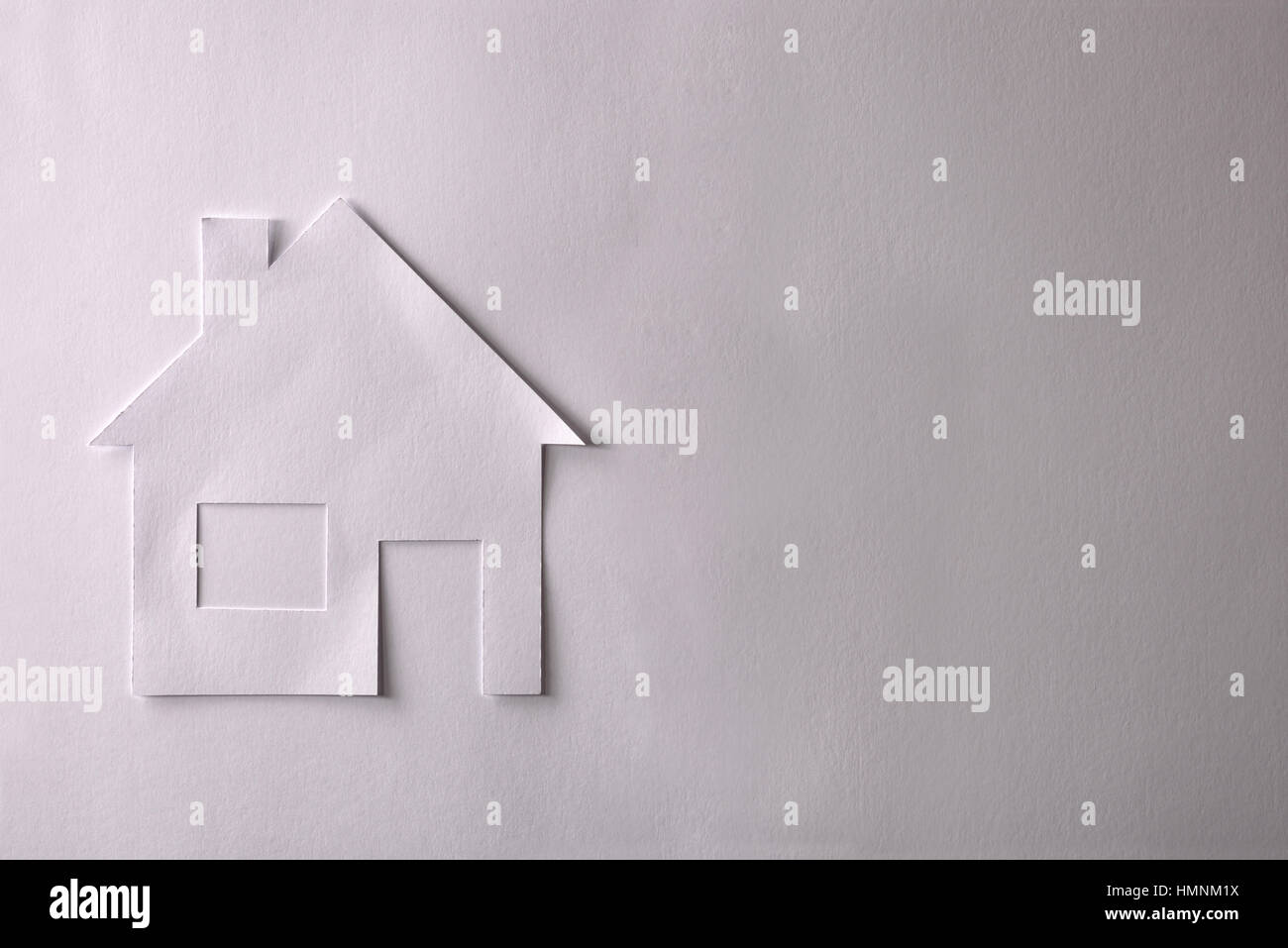 Concept of house in paper on paper. Horizontal composition. Top view ...