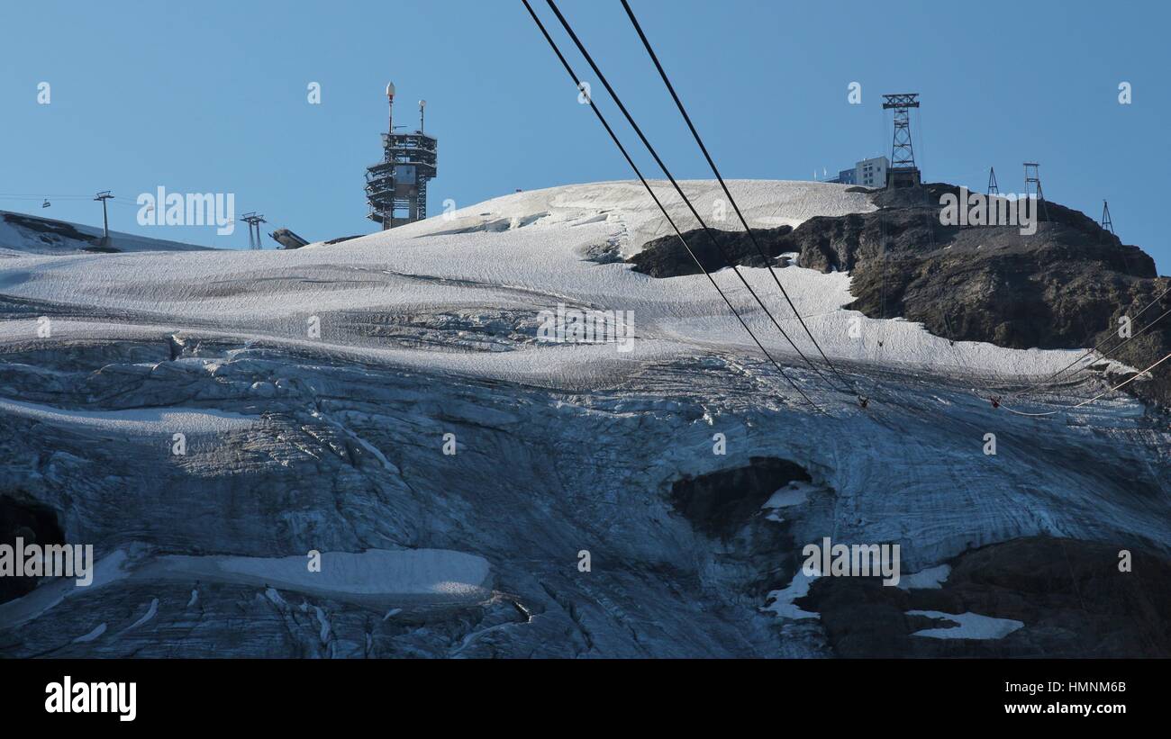 Scene on the way to the top of mount Titlis, Switzerland. Glacier and ...