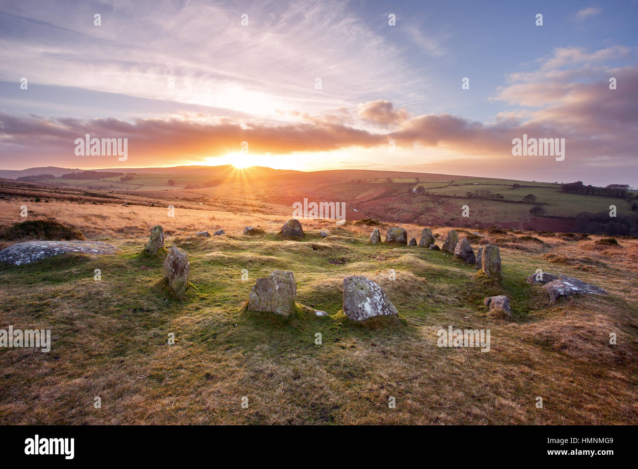 Sunset Nine Maidens Dartmoor National Park Devon Uk Stock Photo - Alamy