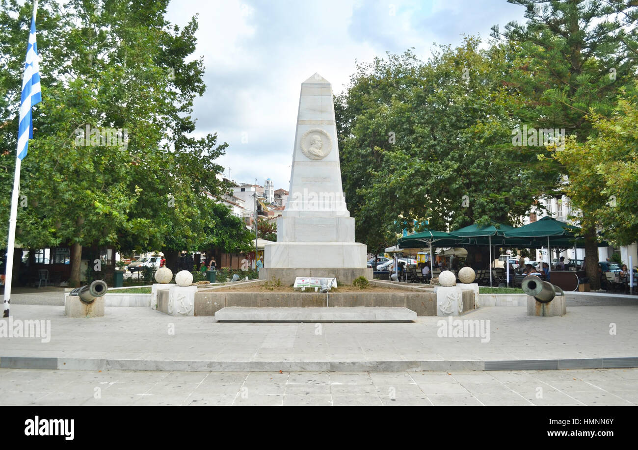 monument of the Battle of Navarino at the Three Admirals square Pylos ...