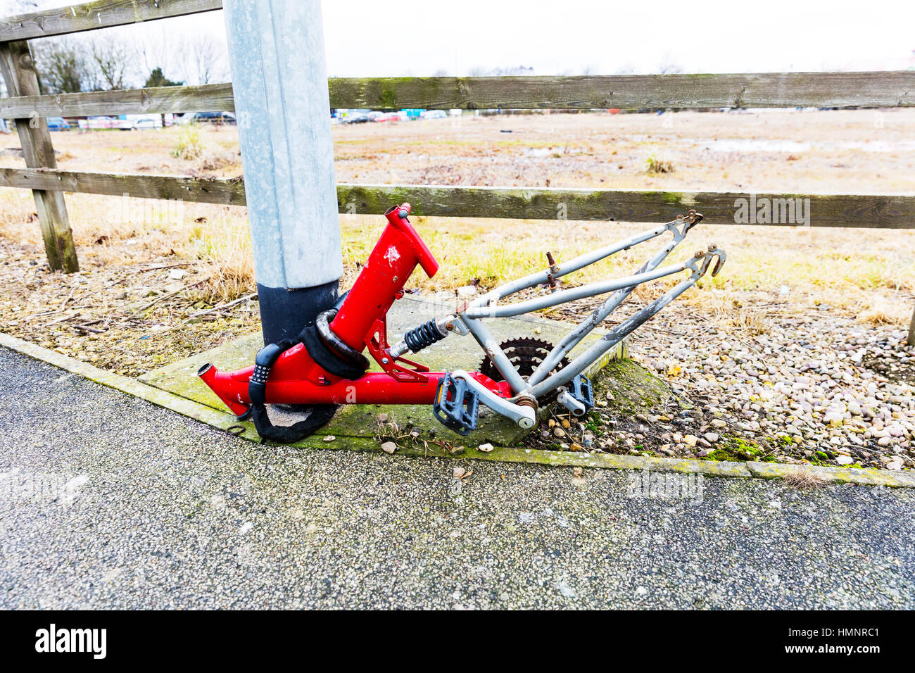 Secure bike pushbike secured to lamp post stripped bare of valuable ...