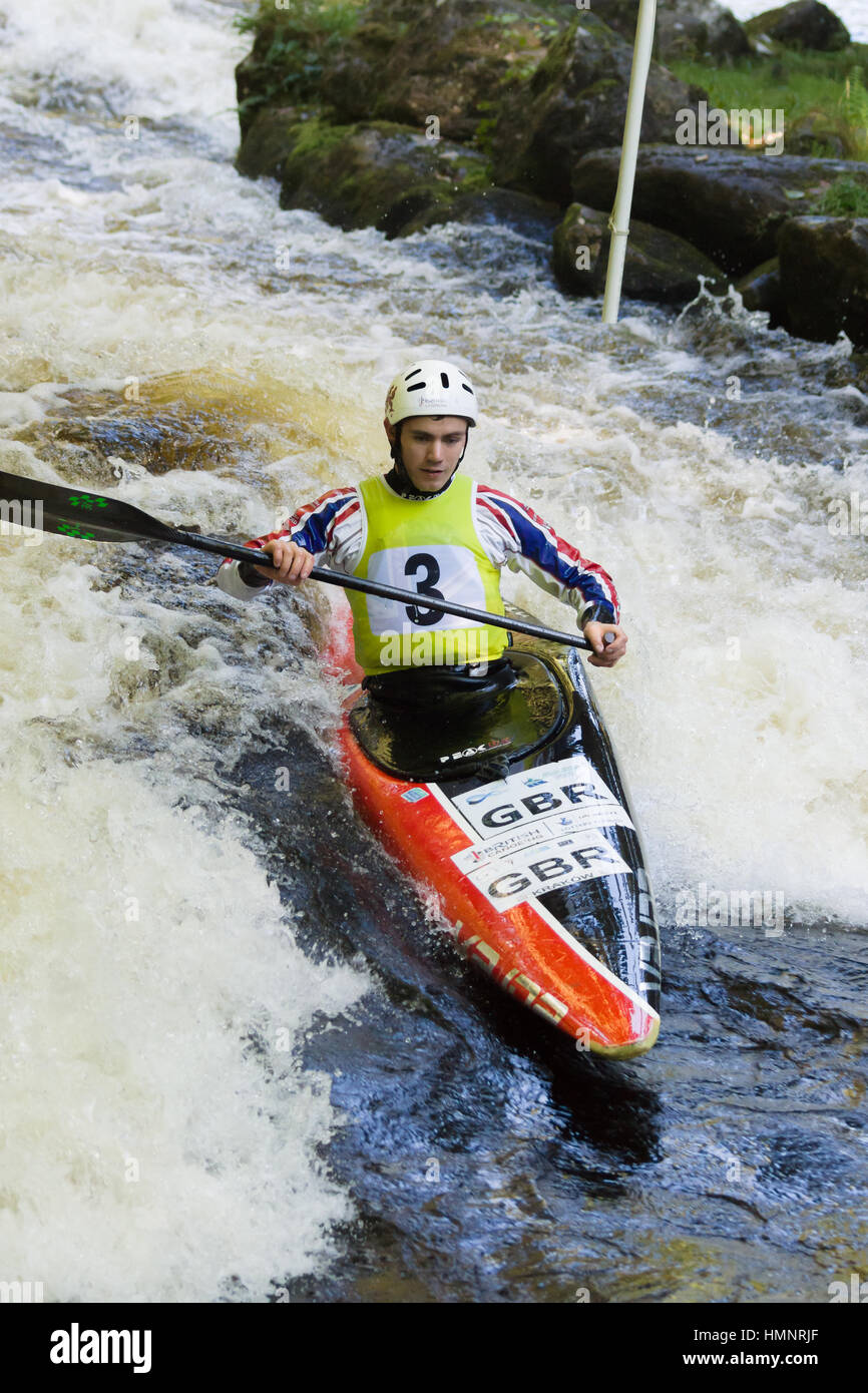 White water canoeist competing in the Canoe Wales National Slalom at ...