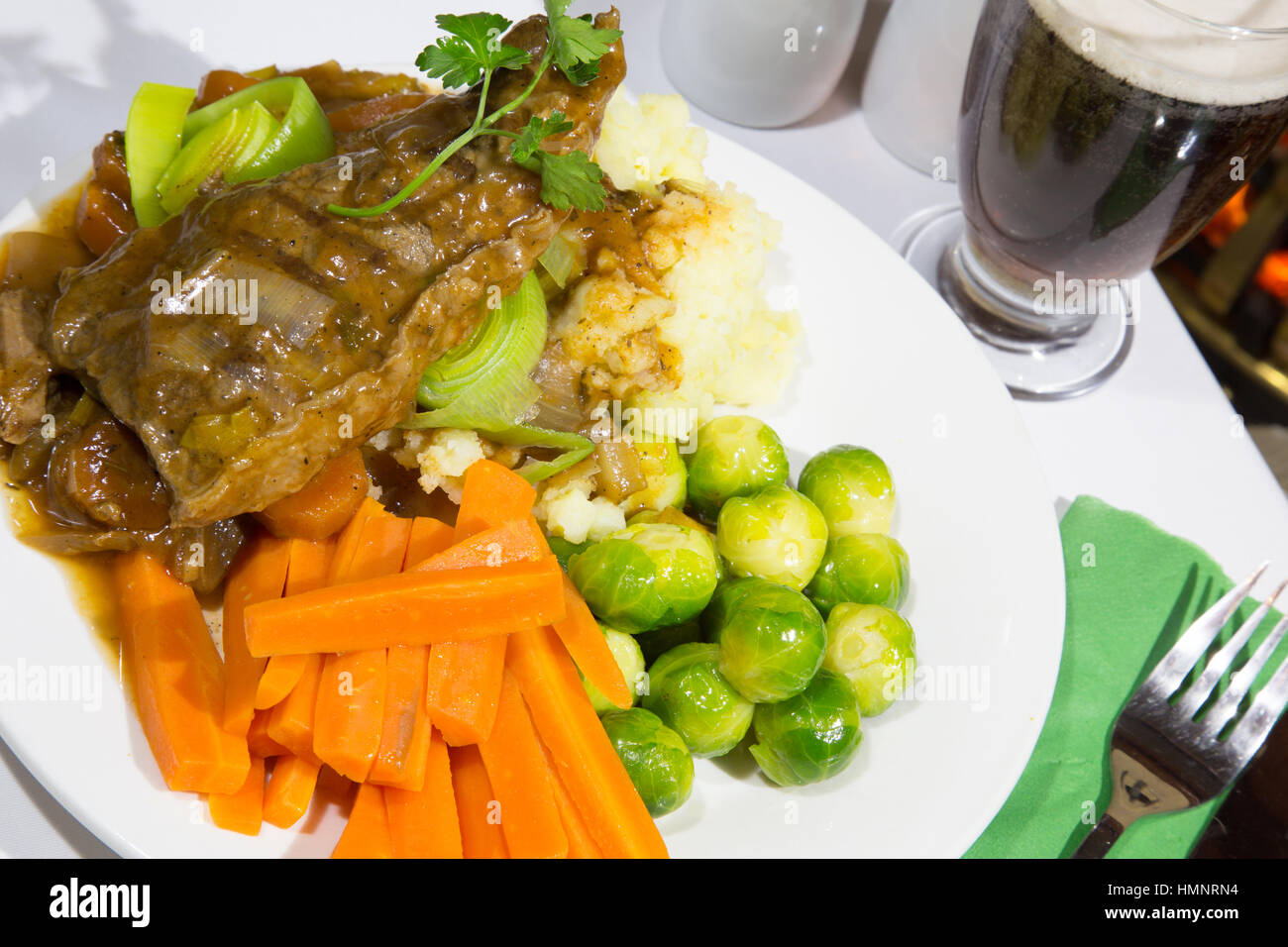 A pub/restaurant dish of Braised Beef Steak served with creamed potato ...