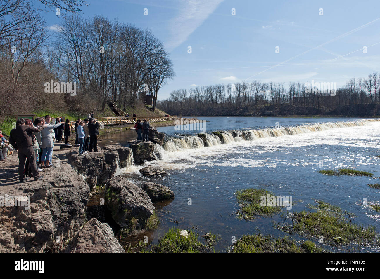 People at Ventas Rumba waterfalls in Kuldiga city Kurzeme Latvia Stock ...