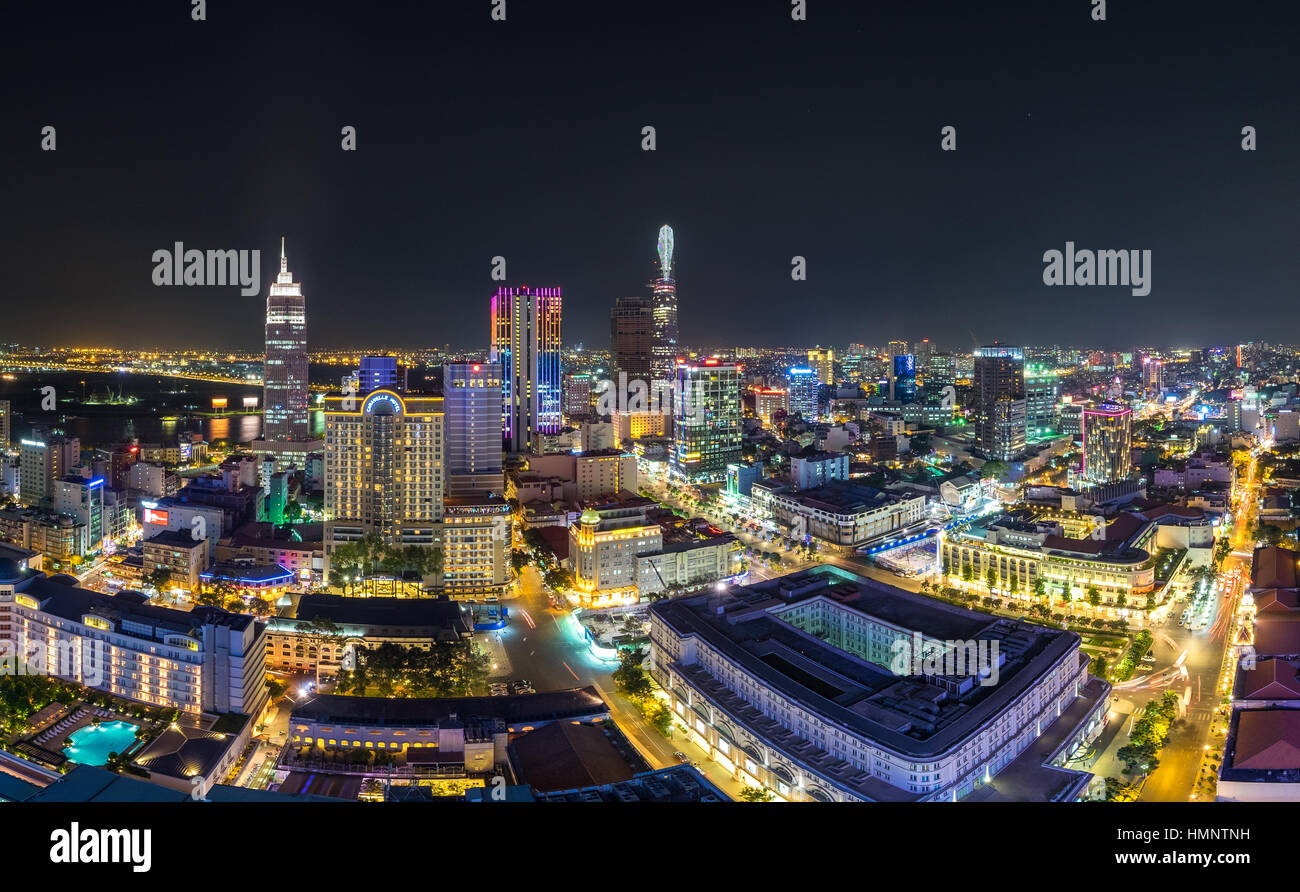 Aerial view of Ho Chi Minh city in night from rooftop Stock Photo - Alamy