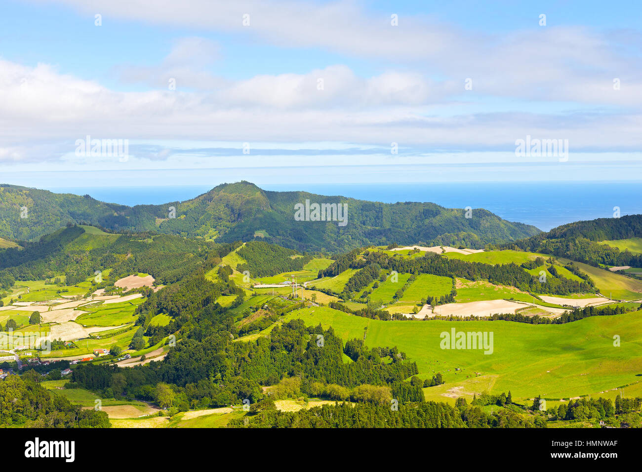 Azores archipelago landscape with ocean on a horizon. Aerial view on ...