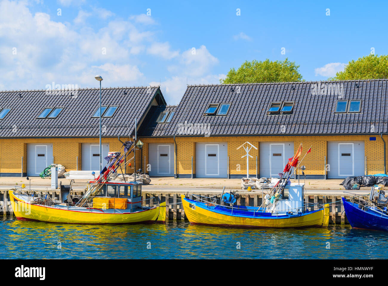Colorful fishing boats anchoring in Kuznica port on Hel peninsula ...