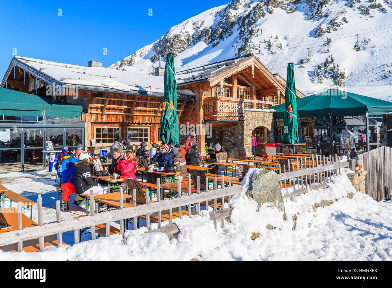 OBERTAUERN SKI RESORT, AUSTRIA - JAN 22, 2017: view of restaurant in ...